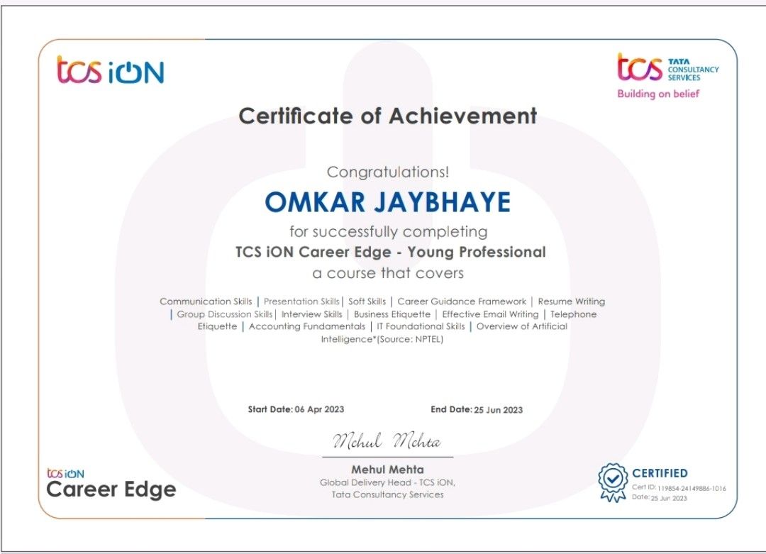 OMKAR JAYBHAYE on LinkedIn: #tcsion OMKAR JAYBHAYE on LinkedIn: #tcsion