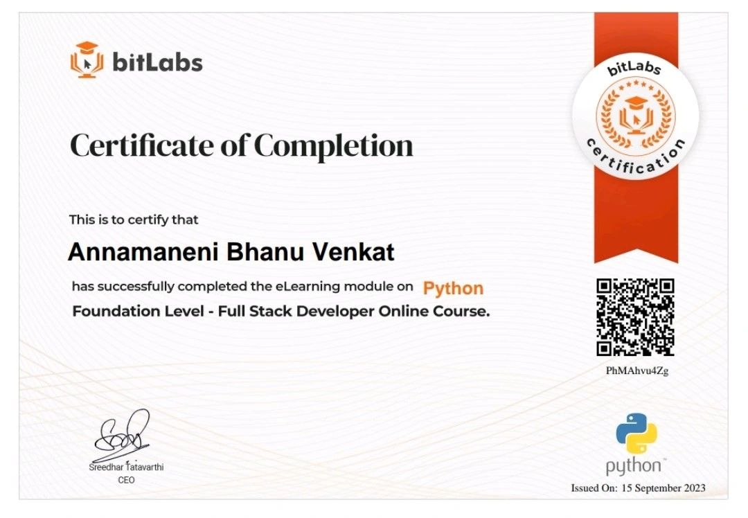 A. Bhanu Venkat on LinkedIn: #python #codingjourney #certifieddeveloper ... A. Bhanu Venkat on LinkedIn: #python #codingjourney #certifieddeveloper ...