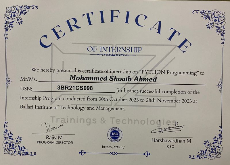 Mohammed Shoaib Ahmed on LinkedIn: #python #certification # ... Mohammed Shoaib Ahmed on LinkedIn: #python #certification # ...