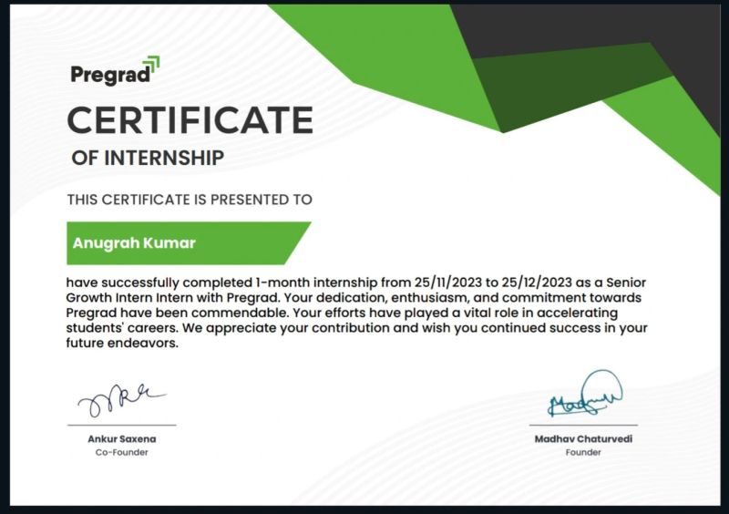 Anugrah Kumar on LinkedIn: #internship #training #pregard Anugrah Kumar on LinkedIn: #internship #training #pregard