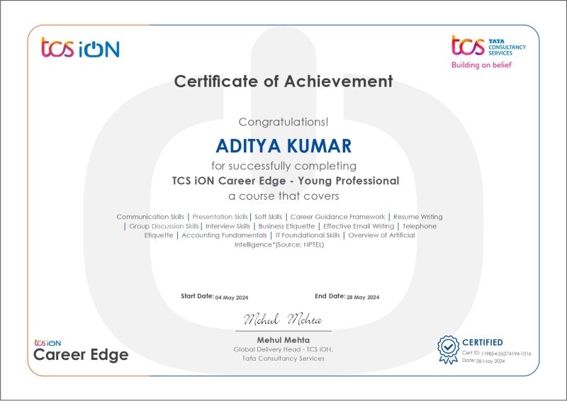ADITYA KUMAR on LinkedIn: #connection #certification #youngprofessional ... ADITYA KUMAR on LinkedIn: #connection #certification #youngprofessional ...