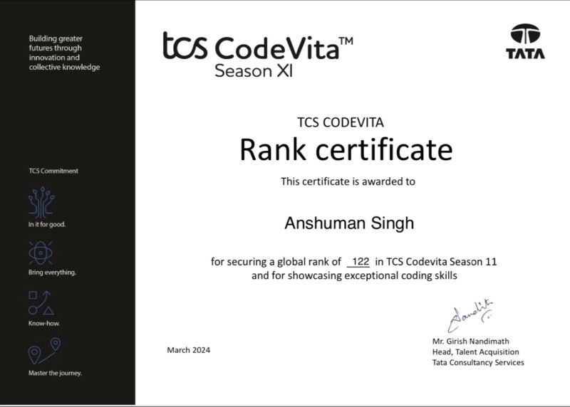 Anshuman Singh Shekhawat on LinkedIn: #tcs #codevita Anshuman Singh Shekhawat on LinkedIn: #tcs #codevita