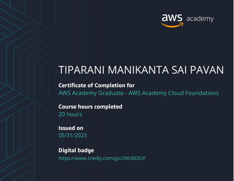 Earned AWS Academy Cloud Foundations | TIPARANI MANIKANTA SAI PAVAN ... Earned AWS Academy Cloud Foundations | TIPARANI MANIKANTA SAI PAVAN ...