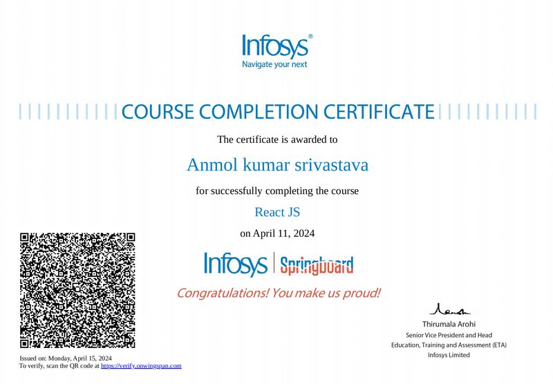Anmol kumar srivastava on LinkedIn: #reactjs #infosysspringboard # ... Anmol kumar srivastava on LinkedIn: #reactjs #infosysspringboard # ...