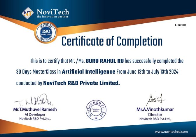 Guru Rahul on LinkedIn: #artificialintelligence #internship #novitech # ... Guru Rahul on LinkedIn: #artificialintelligence #internship #novitech # ...