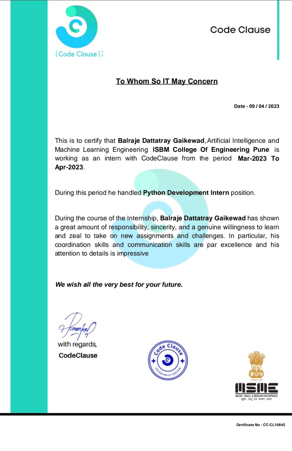 Balraje Gaikwad on LinkedIn: #internship #achievement #codeclause # ... Balraje Gaikwad on LinkedIn: #internship #achievement #codeclause # ...