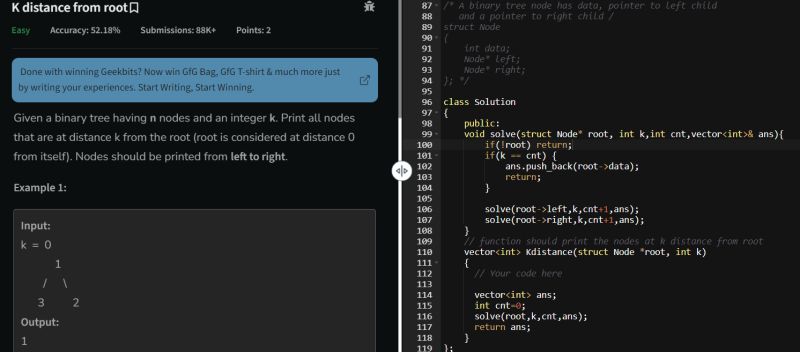 Pratham Israni on LinkedIn: GFG: K-distance from root(Easy) LeetCode ... Pratham Israni on LinkedIn: GFG: K-distance from root(Easy) LeetCode ...