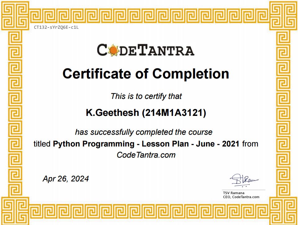 Geethesh K on LinkedIn: #codetantra #pythonprogramming #certification # ... Geethesh K on LinkedIn: #codetantra #pythonprogramming #certification # ...