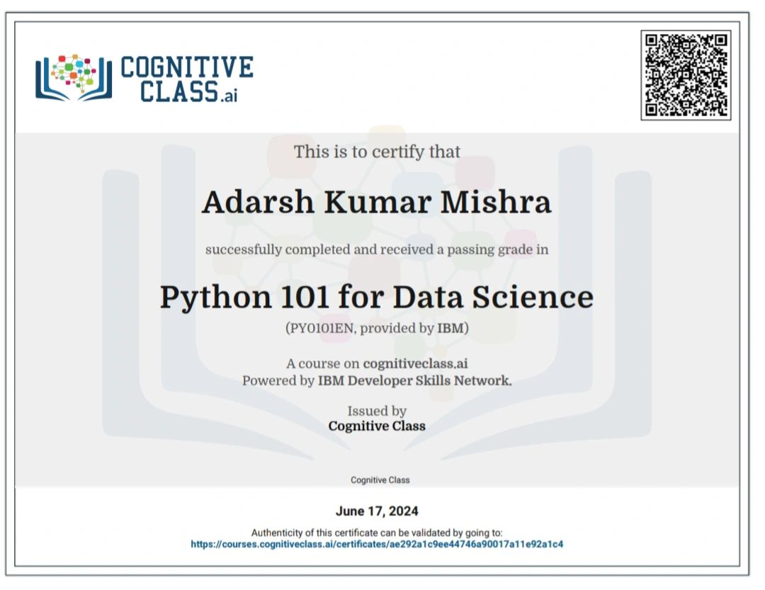 Adarsh Kumar Mishra on LinkedIn: #python #datascience #cognitiveclass Adarsh Kumar Mishra on LinkedIn: #python #datascience #cognitiveclass