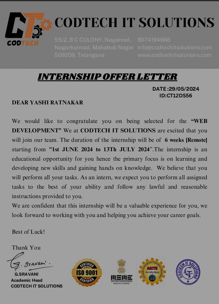 YASHI RATNAKAR on LinkedIn: #internship #codtechitsolution # ... YASHI RATNAKAR on LinkedIn: #internship #codtechitsolution # ...