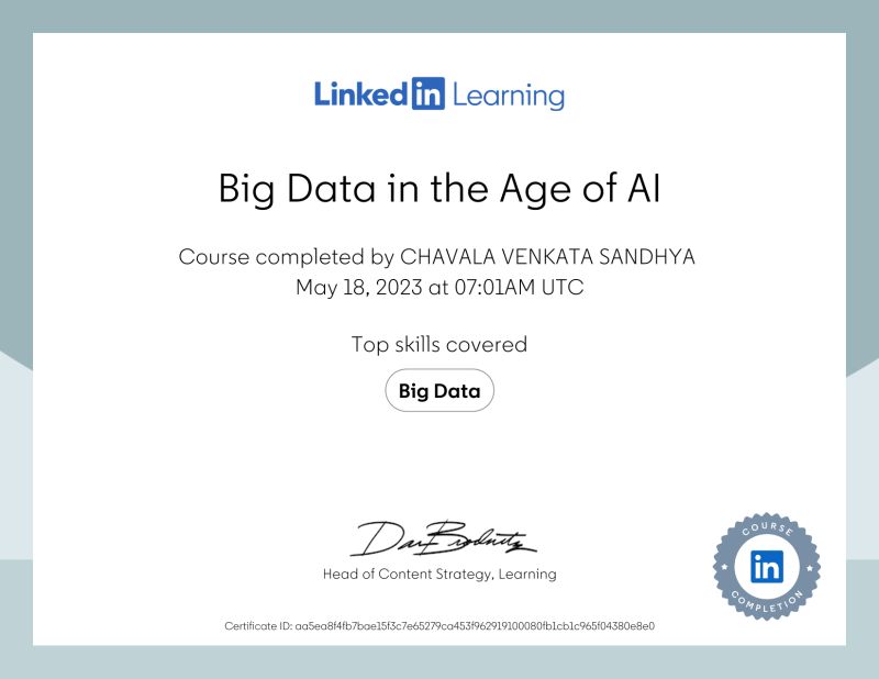 CHAVALA VENKATA SANDHYA on LinkedIn: Certificate of Completion CHAVALA VENKATA SANDHYA on LinkedIn: Certificate of Completion