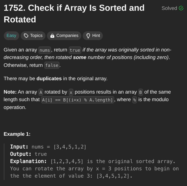 Kishore SN on LinkedIn: LeetCode 1752 --> Check if Array is Sorted The ... Kishore SN on LinkedIn: LeetCode 1752 --> Check if Array is Sorted The ...
