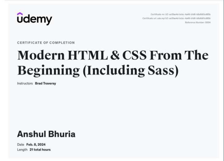 Completed HTML, CSS, and Javascript course by Udemy | Anshul Bhuria ... Completed HTML, CSS, and Javascript course by Udemy | Anshul Bhuria ...