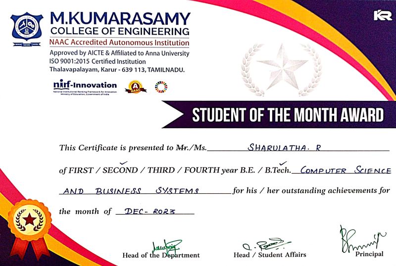 Sharulatha R on LinkedIn: #studentofthemonth #csbs #achivements Sharulatha R on LinkedIn: #studentofthemonth #csbs #achivements