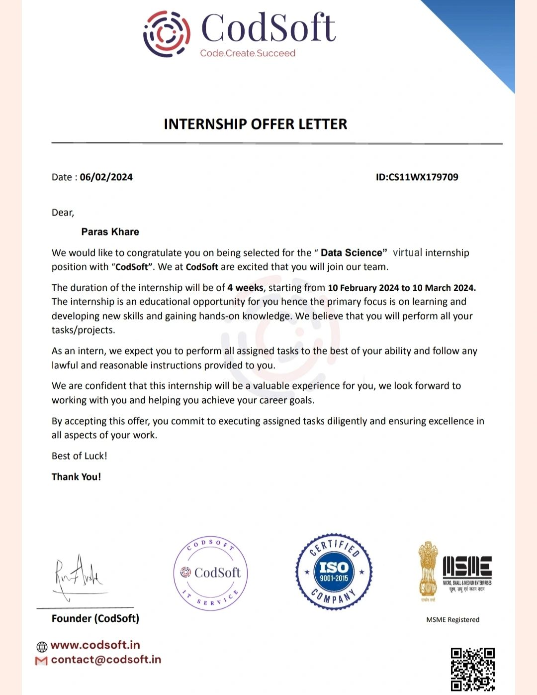 PARAS KHARE on LinkedIn: #codsoft #internship PARAS KHARE on LinkedIn: #codsoft #internship