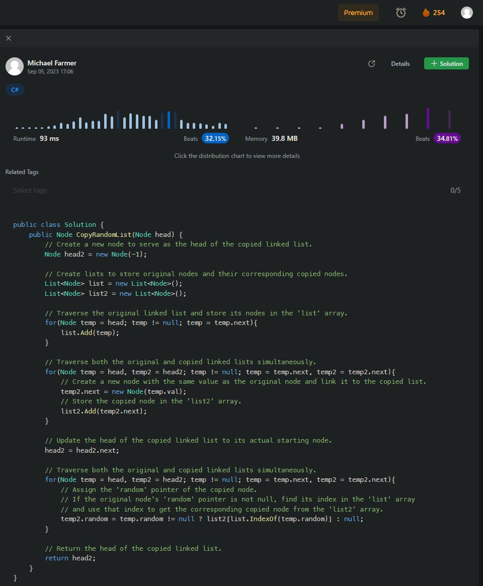 Michael Farmer on LinkedIn: Day 254 of Daily LeetCode | 138. Copy List ... Michael Farmer on LinkedIn: Day 254 of Daily LeetCode | 138. Copy List ...