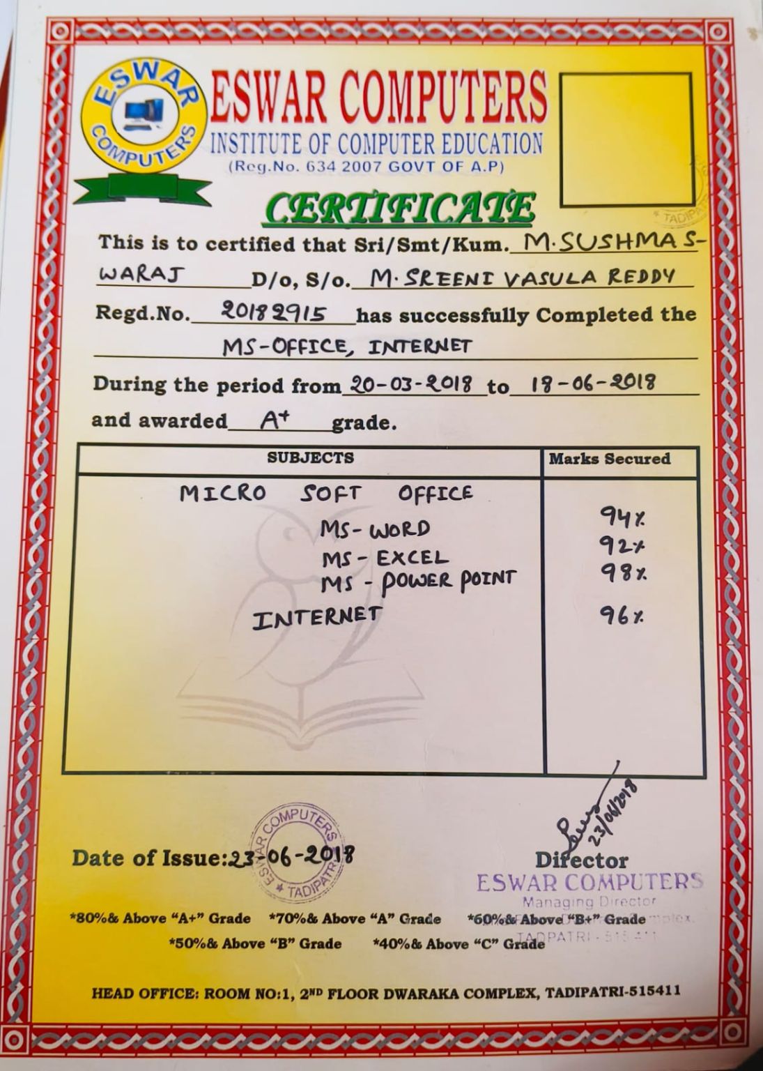 Sushma swaraj mula on LinkedIn: I am very glad to share My certificate ... Sushma swaraj mula on LinkedIn: I am very glad to share My certificate ...