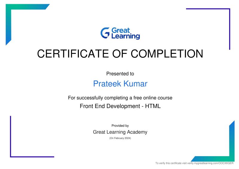 Prateek Kumar on LinkedIn: #htmlcertification #frontenddevelopment # ... Prateek Kumar on LinkedIn: #htmlcertification #frontenddevelopment # ...