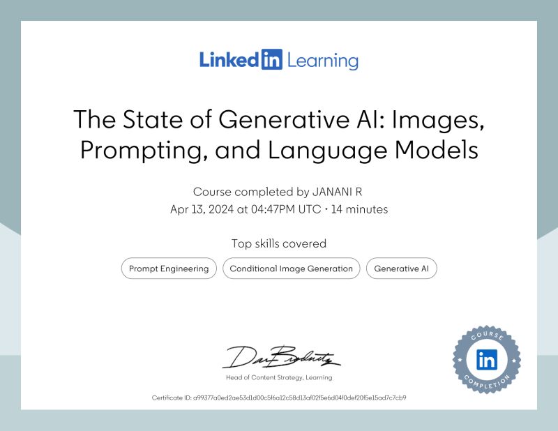 JANANI R on LinkedIn: Certificate of Completion JANANI R on LinkedIn: Certificate of Completion