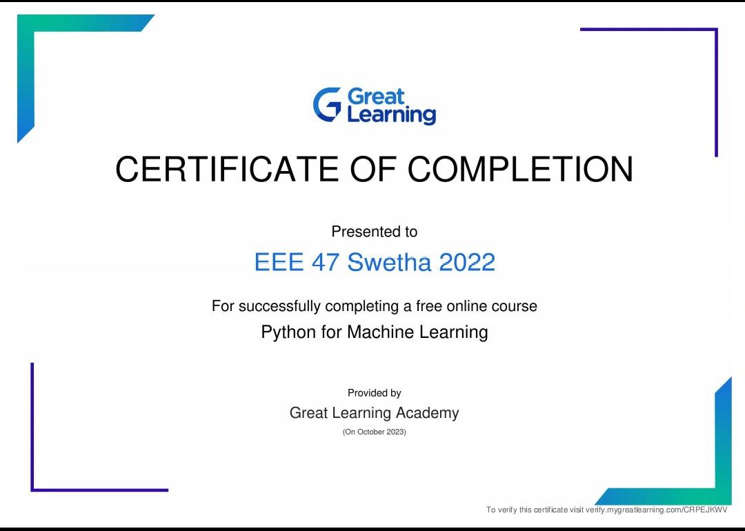 Completed Python course with Great Learning | Swetha Thangavel posted ... Completed Python course with Great Learning | Swetha Thangavel posted ...