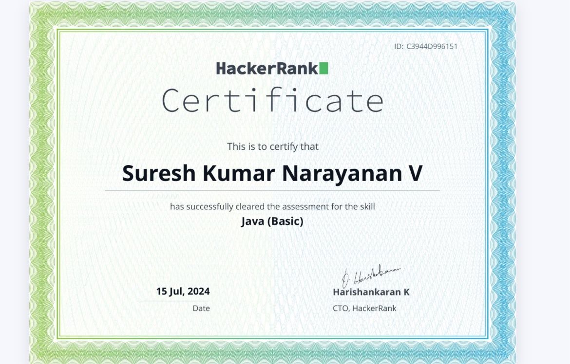 Suresh Kumar Narayanan V on LinkedIn: #java #programming #hackerrank # ... Suresh Kumar Narayanan V on LinkedIn: #java #programming #hackerrank # ...