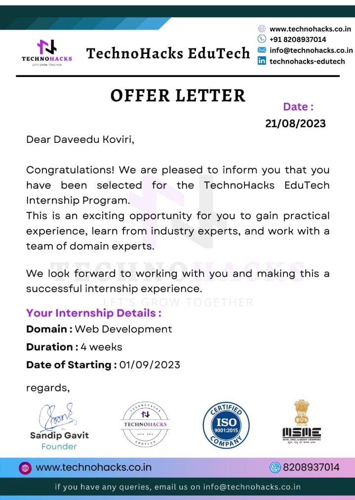 Daveedu Koviri on LinkedIn: #webdevelopmentinternship #codingadventure ... Daveedu Koviri on LinkedIn: #webdevelopmentinternship #codingadventure ...