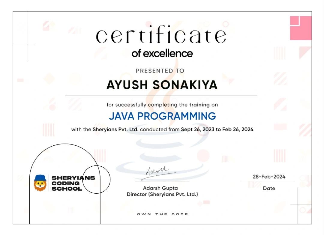 Ayush Sonakiya on LinkedIn: #sheryianscodingschool #java # ... Ayush Sonakiya on LinkedIn: #sheryianscodingschool #java # ...
