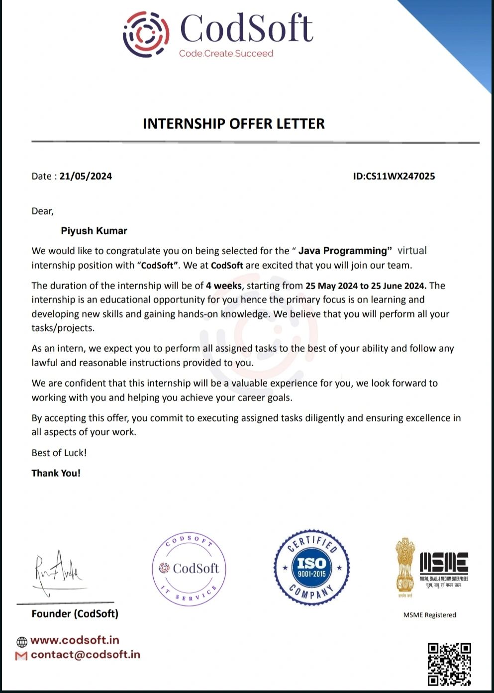 Piyush Kumar on LinkedIn: #internship #javaprogramming #codsoft Piyush Kumar on LinkedIn: #internship #javaprogramming #codsoft
