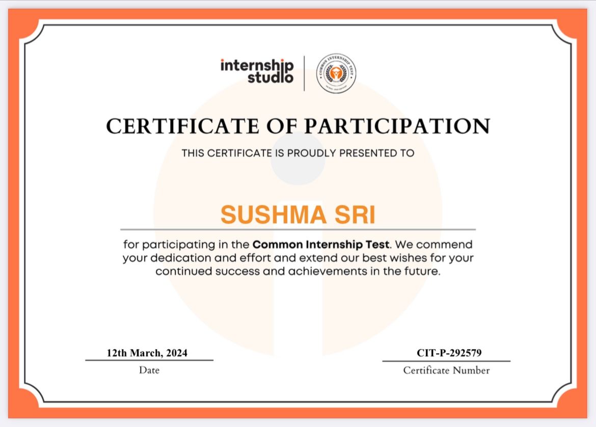 Sushma Sri on LinkedIn: Common Internship Test Sushma Sri on LinkedIn: Common Internship Test