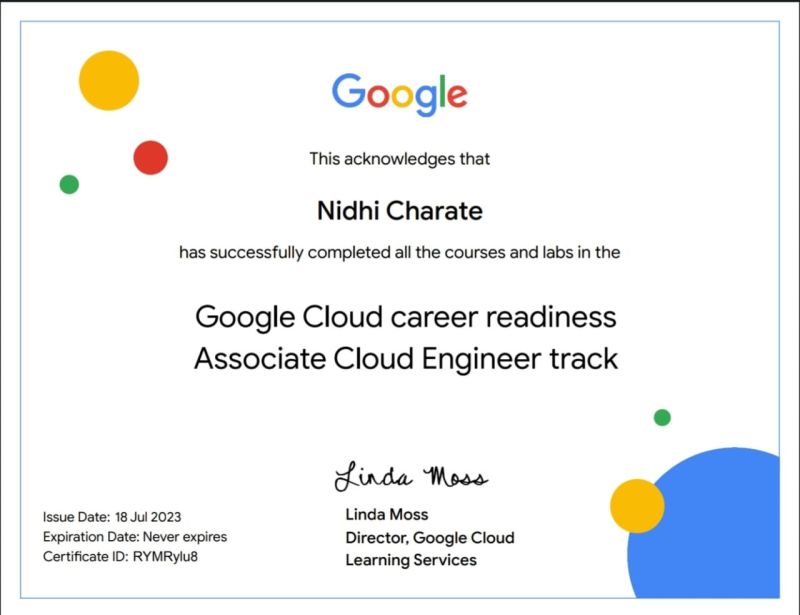 Nidhi Charate on LinkedIn: #googlecloud #associatecloudengineer # ... Nidhi Charate on LinkedIn: #googlecloud #associatecloudengineer # ...