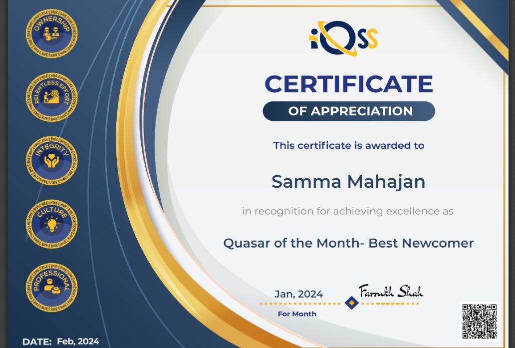 Samma Mahajan on LinkedIn: Thank you iQuasar Software Solutions for ... Samma Mahajan on LinkedIn: Thank you iQuasar Software Solutions for ...