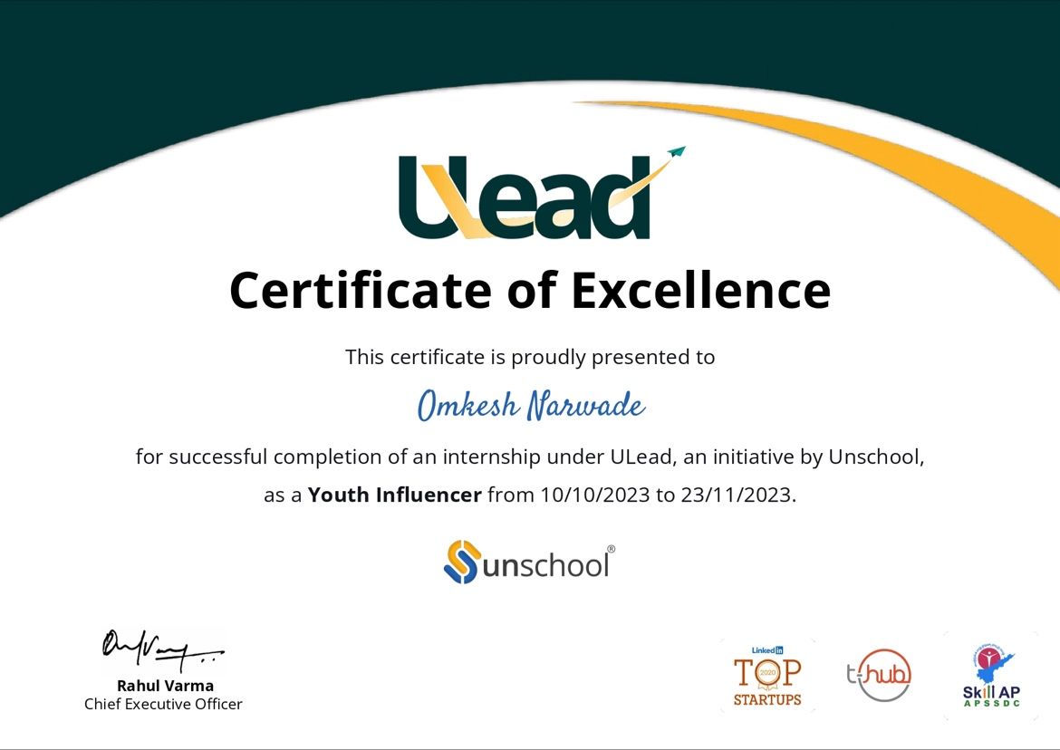 Omkesh Narwade on LinkedIn: #unschool #ulead #internship #intern Omkesh Narwade on LinkedIn: #unschool #ulead #internship #intern