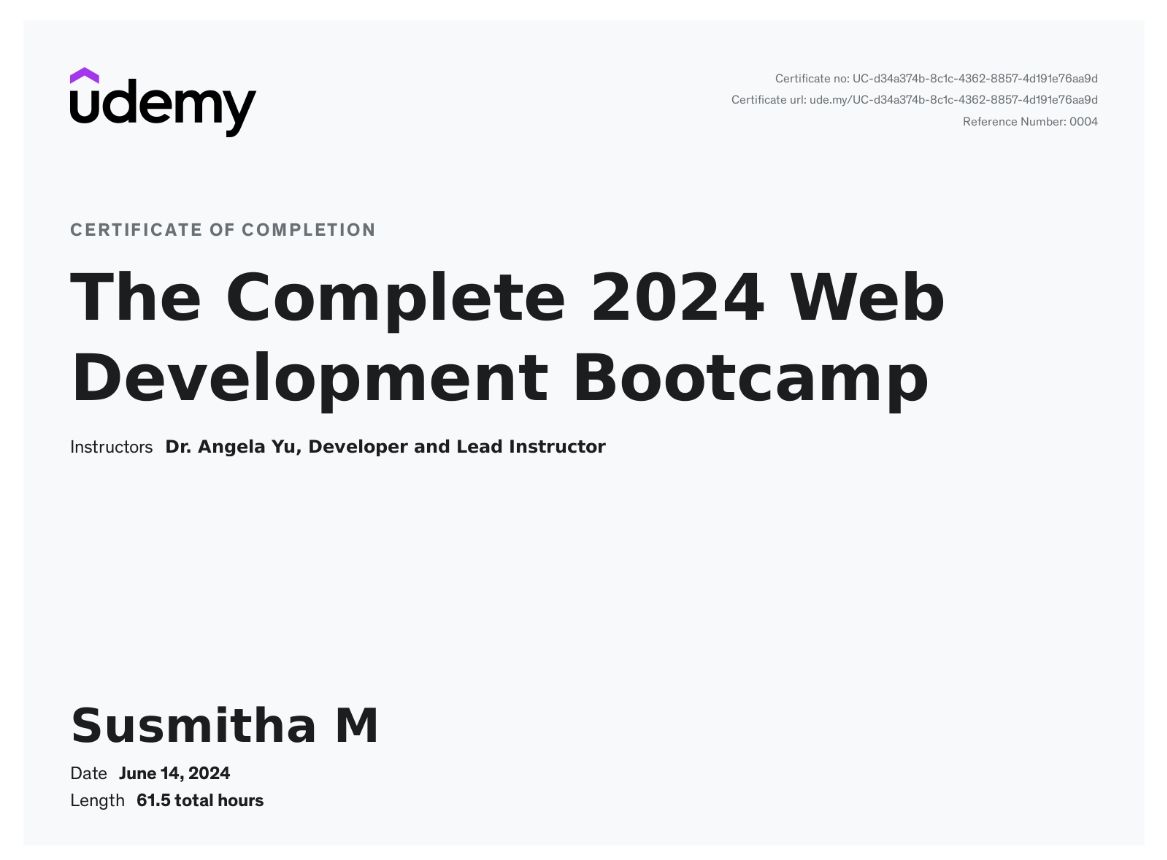 Susmitha maria on LinkedIn: #webdevelopment #bootcamp #udemy # ... Susmitha maria on LinkedIn: #webdevelopment #bootcamp #udemy # ...