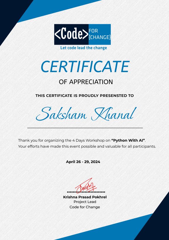 Saksham Khanal on LinkedIn: #python #ai #codeforchange # ... Saksham Khanal on LinkedIn: #python #ai #codeforchange # ...