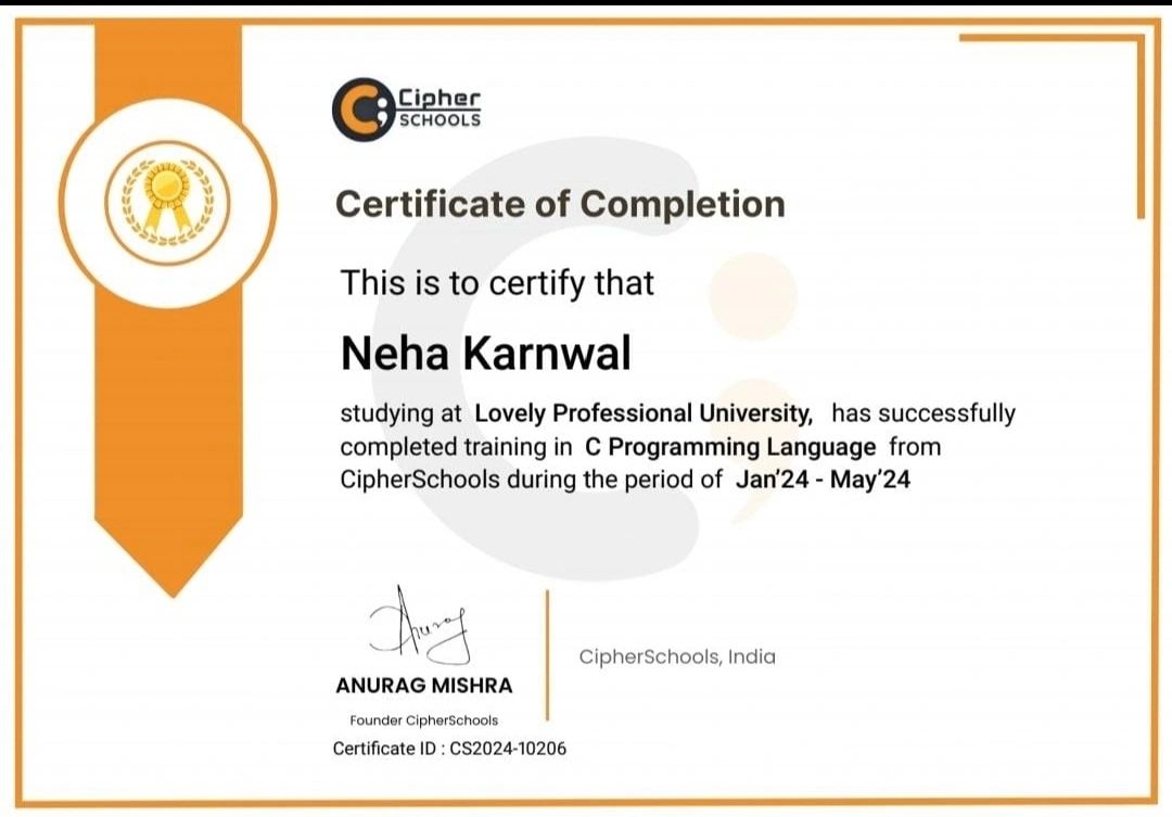 Neha Karnwal on LinkedIn: #cprogramming #cipherschools #codingjourney # ... Neha Karnwal on LinkedIn: #cprogramming #cipherschools #codingjourney # ...
