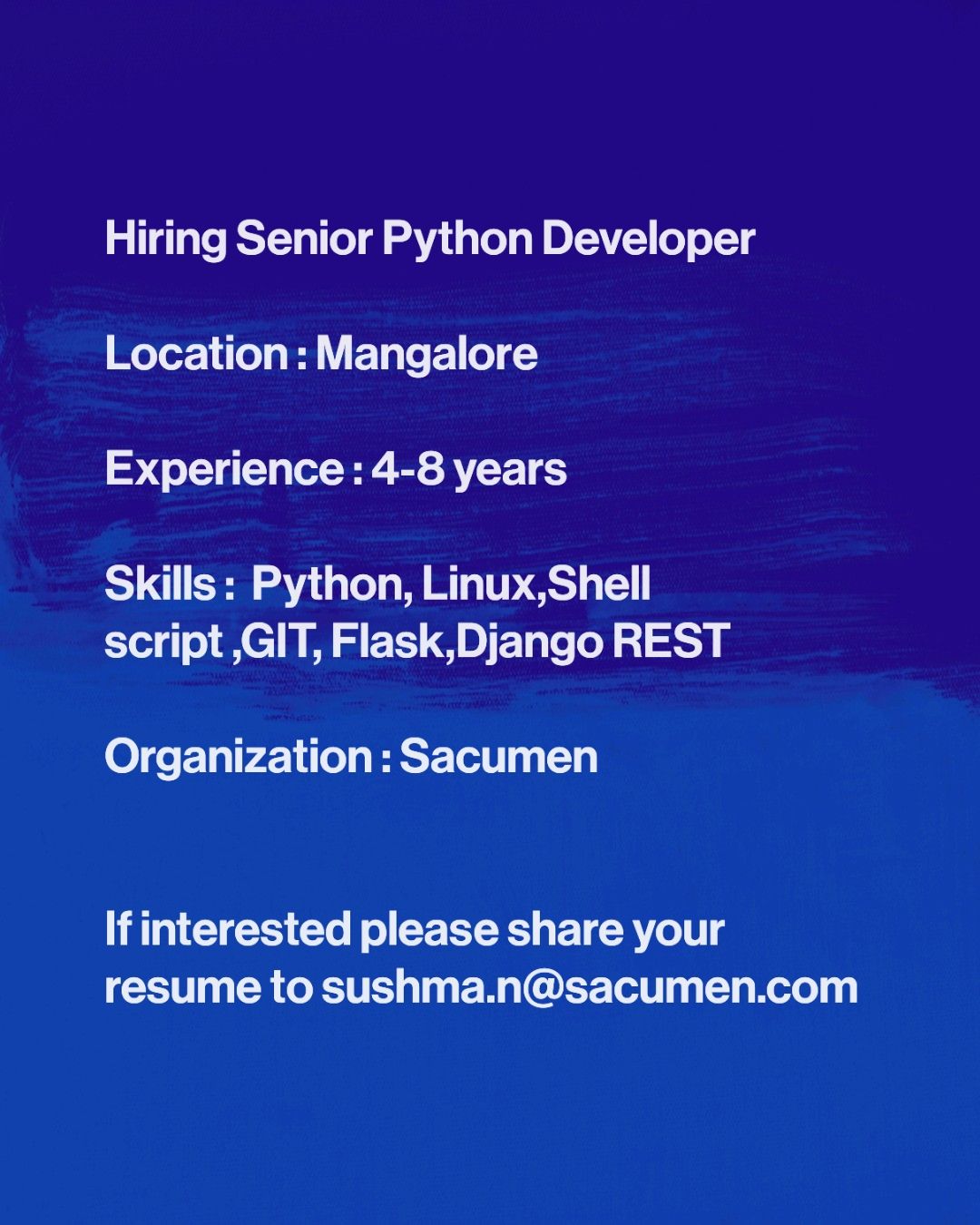 Sushma Narasimha on LinkedIn: #hiring #python #mangalore # ... Sushma Narasimha on LinkedIn: #hiring #python #mangalore # ...