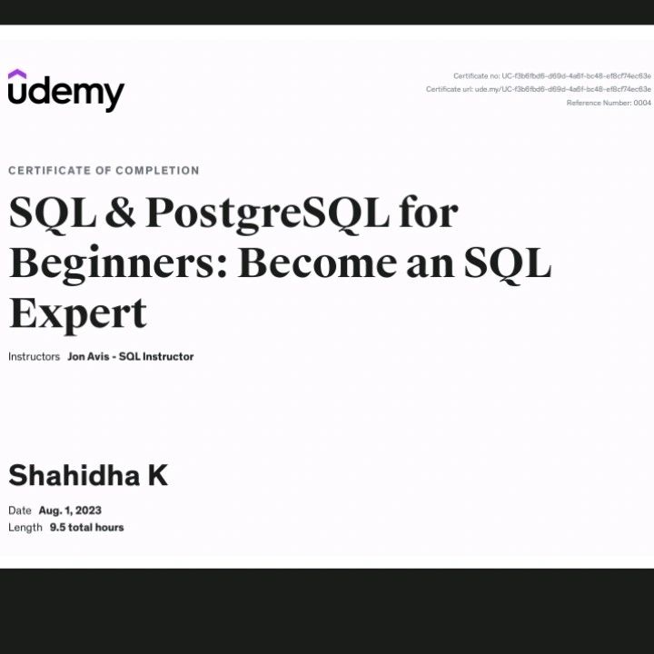 Shahidha K on LinkedIn: I have Successfully Completed a SQL ... Shahidha K on LinkedIn: I have Successfully Completed a SQL ...