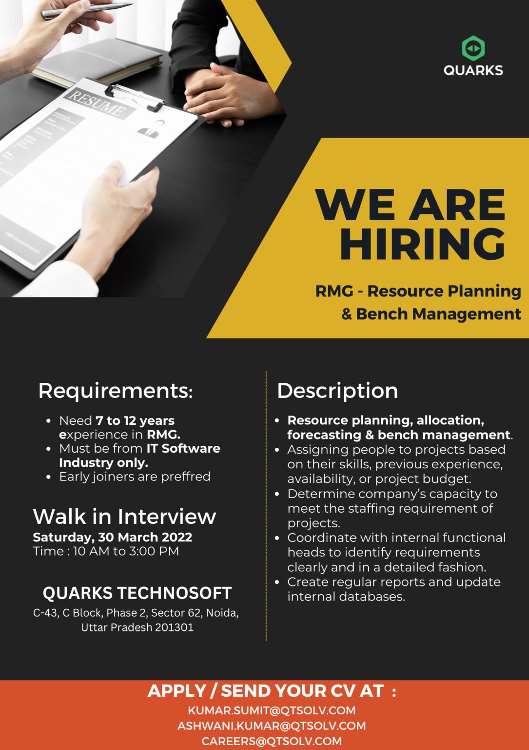 Kumar Sumit on LinkedIn: We are Hiring !!!! Quarks is hiring for RMG ... Kumar Sumit on LinkedIn: We are Hiring !!!! Quarks is hiring for RMG ...