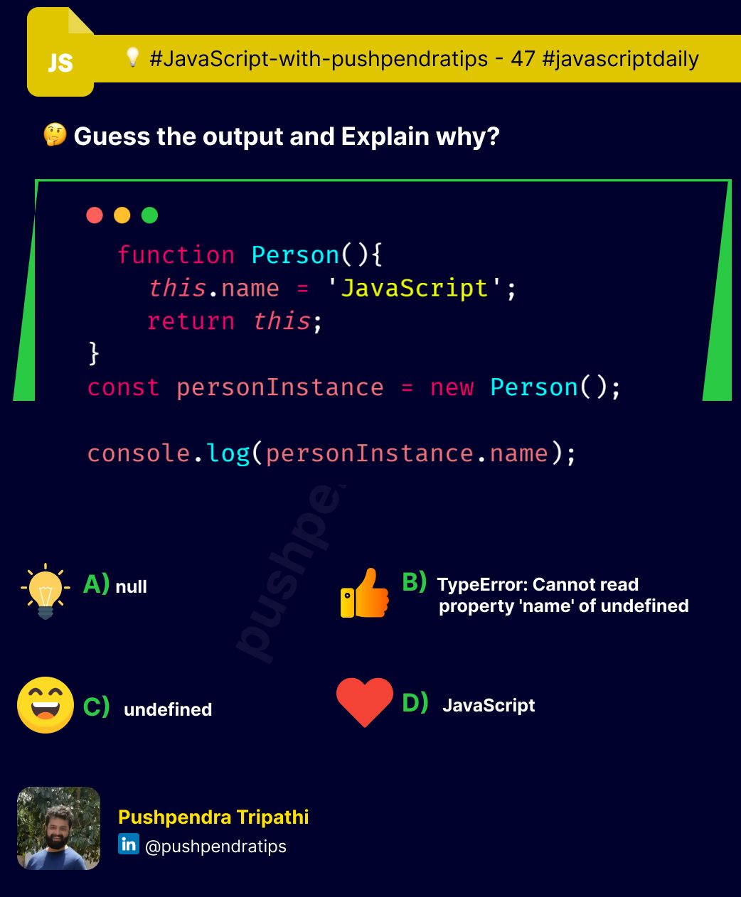 Pushpendra Tripathi on LinkedIn: #javascript #javascriptdaily # ... Pushpendra Tripathi on LinkedIn: #javascript #javascriptdaily # ...