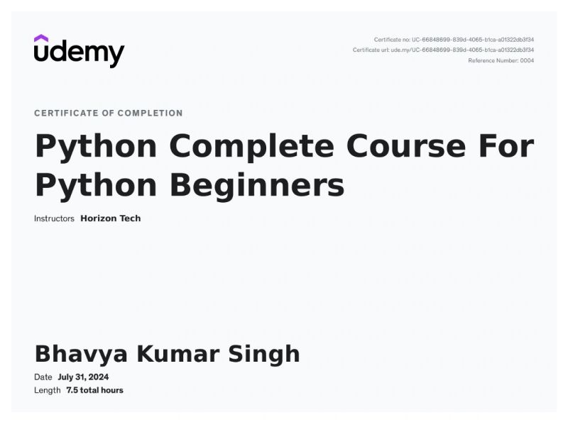 BHAVYA SINGH on LinkedIn: #python #programming #udemy #certificate # ... BHAVYA SINGH on LinkedIn: #python #programming #udemy #certificate # ...