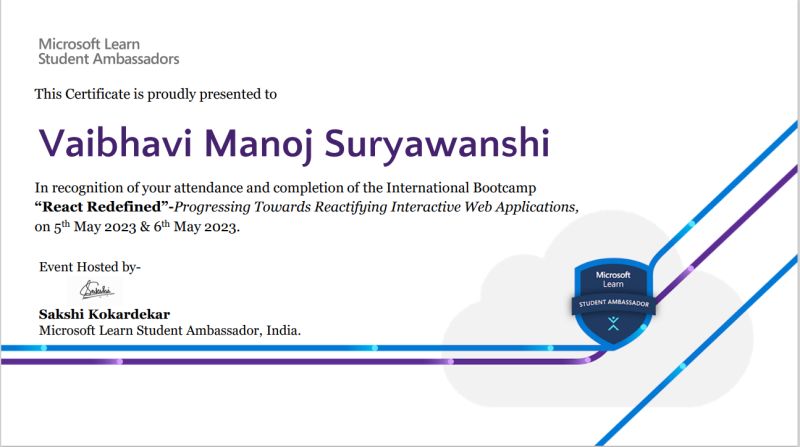 Vaibhavi Suryawanshi on LinkedIn: #react #microsoft #reactjs #bootcamp Vaibhavi Suryawanshi on LinkedIn: #react #microsoft #reactjs #bootcamp