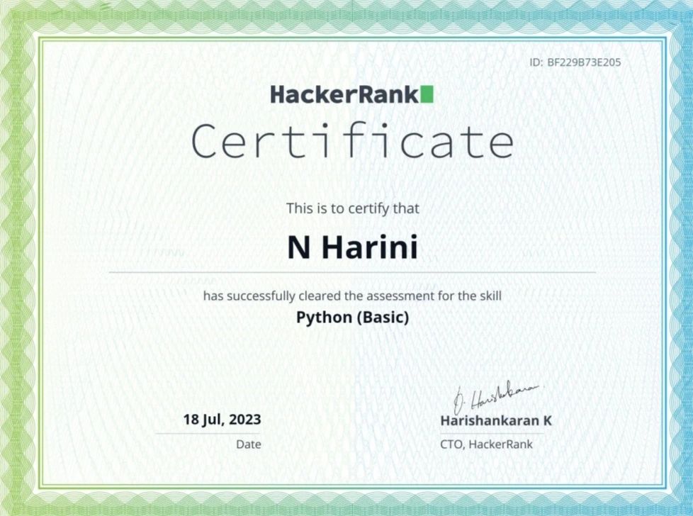 N Harini on LinkedIn: #python #programming #coding #hackerrank # ... N Harini on LinkedIn: #python #programming #coding #hackerrank # ...