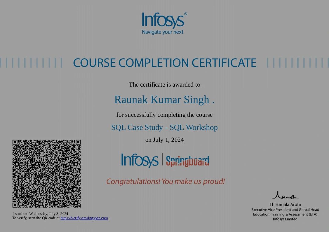 raunak kumar singh on LinkedIn: #infosys #sql raunak kumar singh on LinkedIn: #infosys #sql