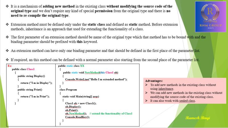 Ramesh Bingi on LinkedIn: What is Extension Method in C#.Net? Ramesh Bingi on LinkedIn: What is Extension Method in C#.Net?