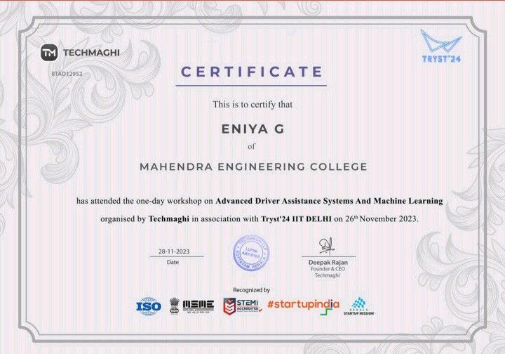 Eniya G on LinkedIn: Glad to share !! attended workshop on advanced ... Eniya G on LinkedIn: Glad to share !! attended workshop on advanced ...