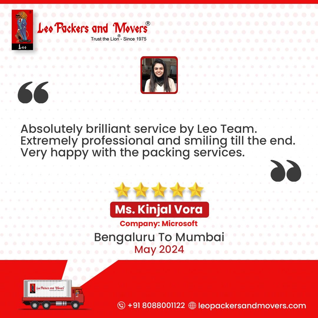 Leo Packers and Movers on LinkedIn: Thank you, Ms. Kinjal Vora! 😊 We're ... Leo Packers and Movers on LinkedIn: Thank you, Ms. Kinjal Vora! 😊 We're ...