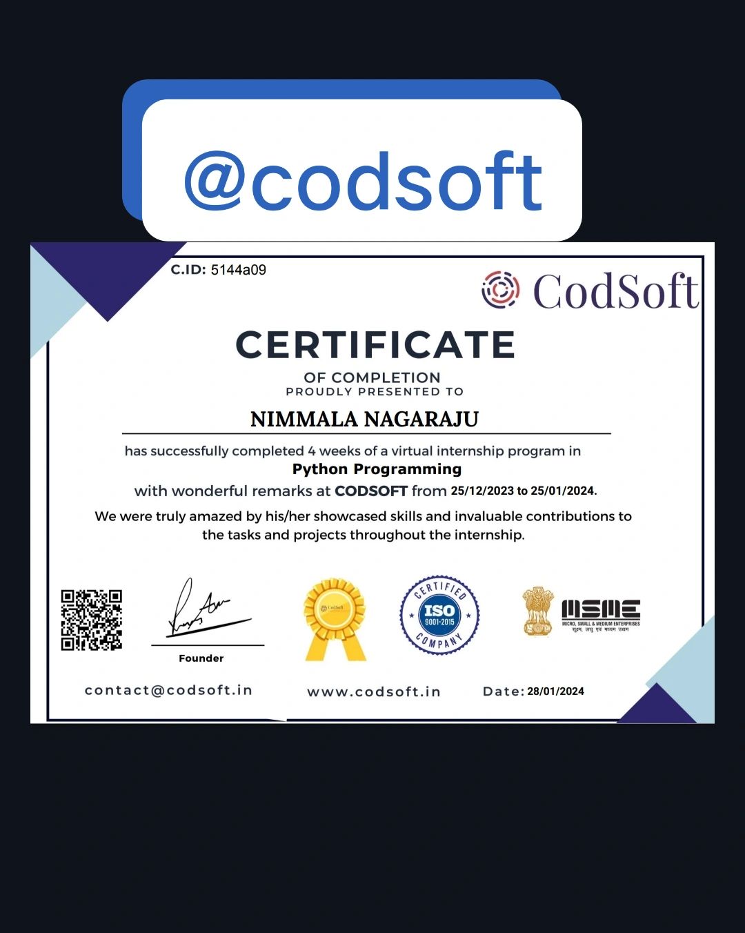 Nagaraju Nimmala on LinkedIn: #codsoftinternship #codsoft # ... Nagaraju Nimmala on LinkedIn: #codsoftinternship #codsoft # ...