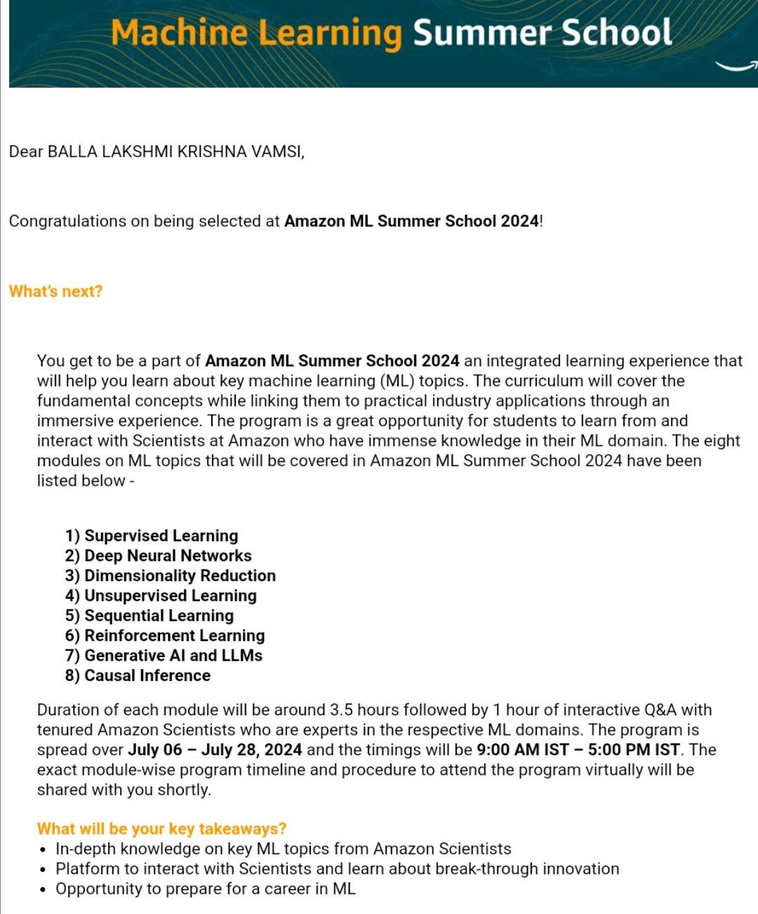 BALLA LAKSHMI KRISHNA VAMSI on LinkedIn: #amazonmlsummerschool # ... BALLA LAKSHMI KRISHNA VAMSI on LinkedIn: #amazonmlsummerschool # ...