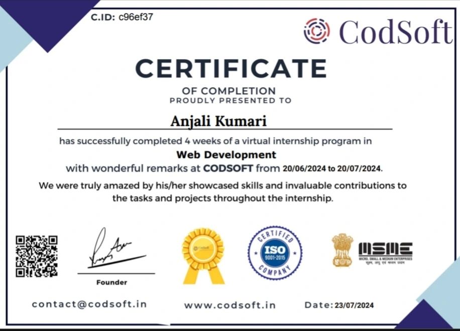 Anjali Kumari on LinkedIn: #codsoft #cip Anjali Kumari on LinkedIn: #codsoft #cip