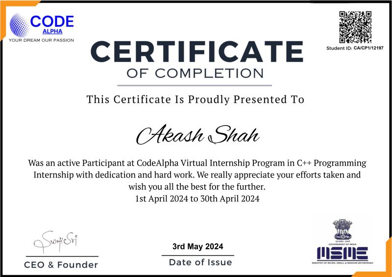 AKASH SHAH on LinkedIn: #codealpha #cplusplus #virtualinternship # ... AKASH SHAH on LinkedIn: #codealpha #cplusplus #virtualinternship # ...